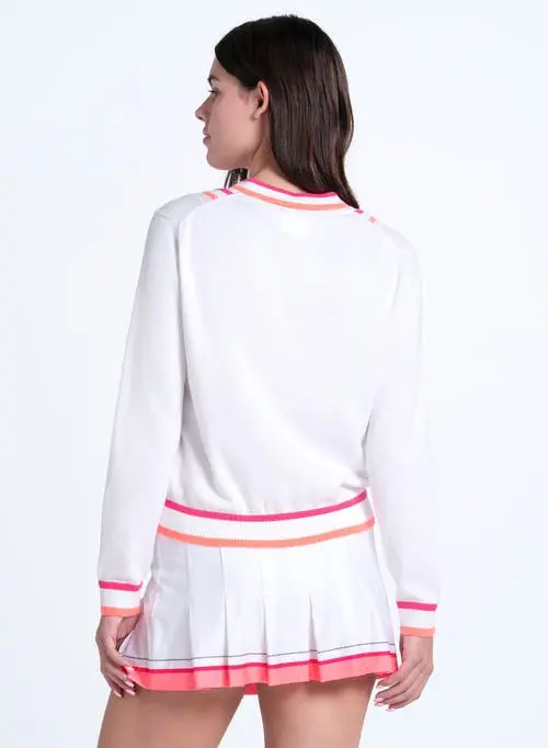 Lucky In Love Victory V-neck Sweater - White/pink