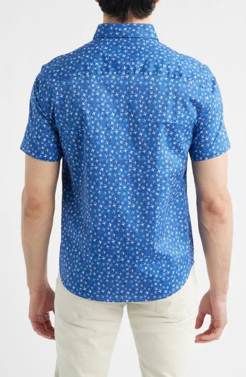 Johnston & Murphy Logan Airplane Print Short Sleeve Cotton Blend Button-up Shirt