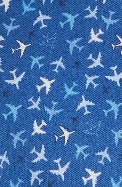 Johnston & Murphy Logan Airplane Print Short Sleeve Cotton Blend Button-up Shirt