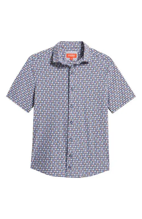 Johnston & Murphy Xc+™ Motion Geo Print Short-sleeve Performance Knit Button-up Shirt - Navy Surfboard