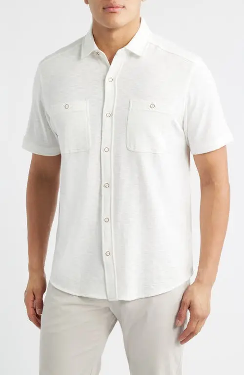 Johnston & Murphy Riley Short Sleeve Knit Button-up Shirt - White