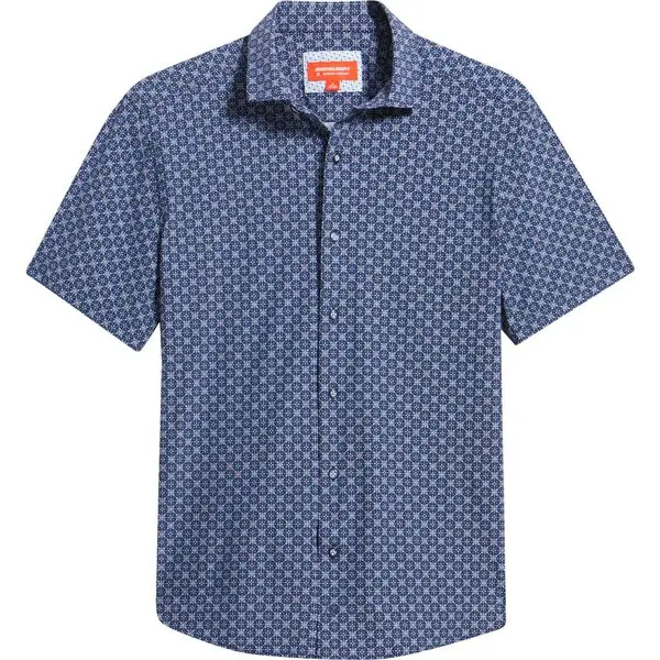 Johnston & Murphy Xc+™ Motion Geo Print Short-sleeve Performance Knit Button-up Shirt - Navy Petal