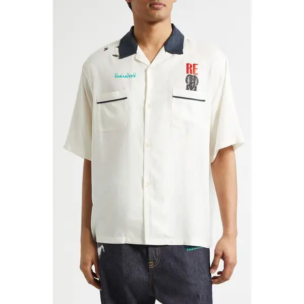 UNDERCOVERISM Graphic Short Sleeve Cupro Blend Button-up Shirt