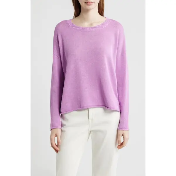 Eileen Fisher Crewneck Organic Linen & Organic Cotton Sweater - Bright Aster