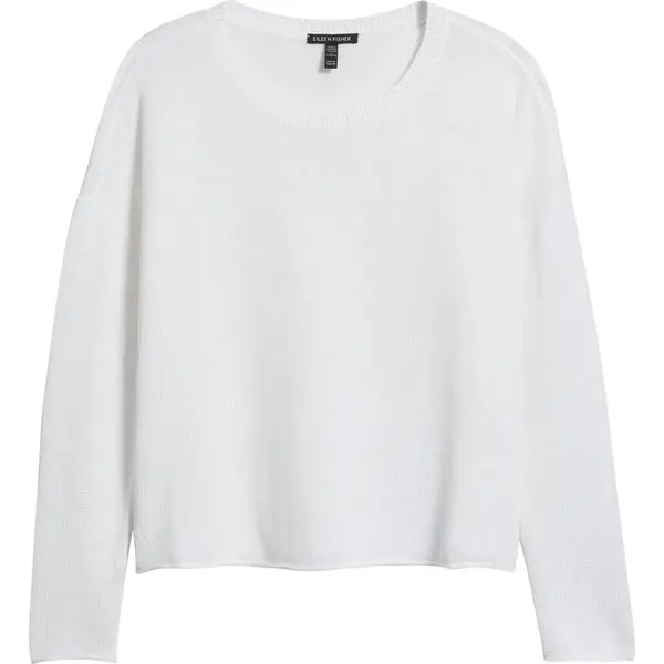 Eileen Fisher Crewneck Organic Linen & Organic Cotton Sweater - White