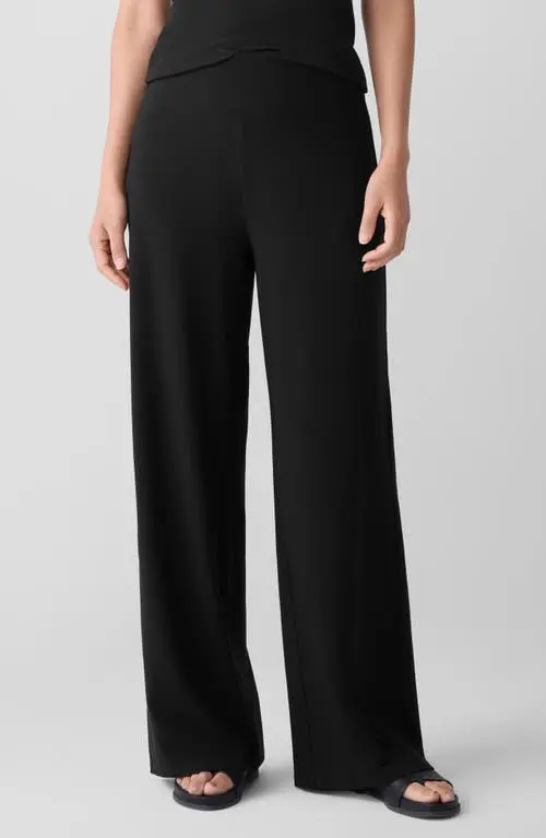 Eileen Fisher High Waist Jersey Wide Leg Pants - Black