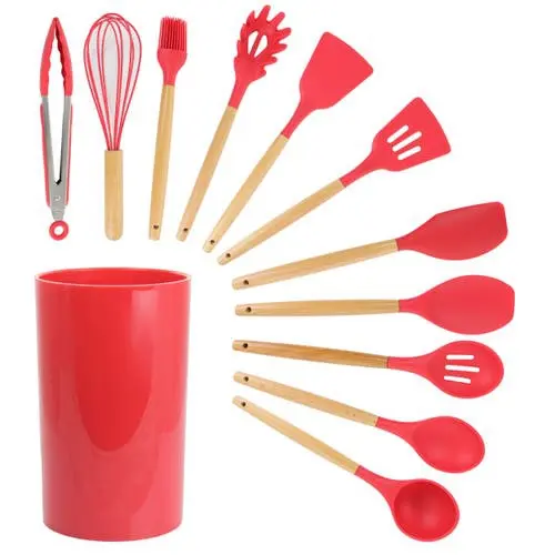 MEGACHEF Silicone And Wood Cooking Utensils - Red