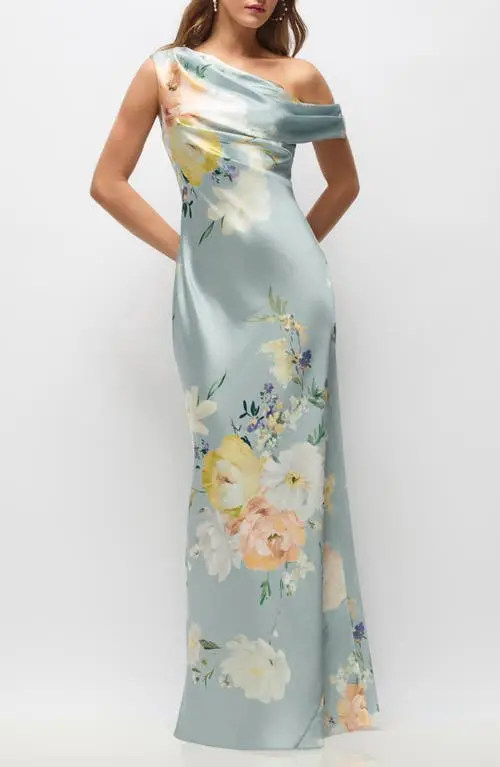 After Six Liv Print One-shoulder Gown