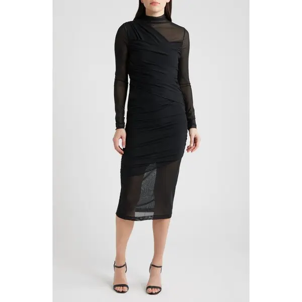 BOSS Etulia Ruched Long Sleeve Dress - Black