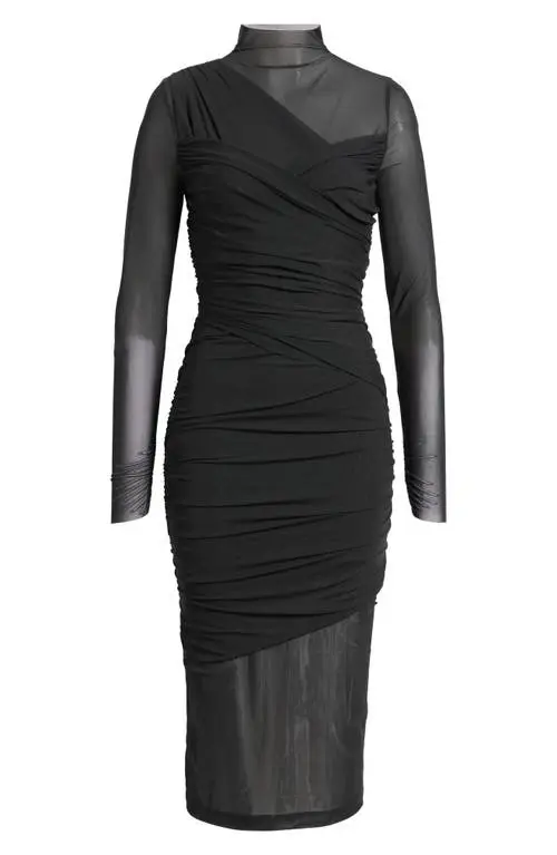 BOSS Etulia Ruched Long Sleeve Dress - Black