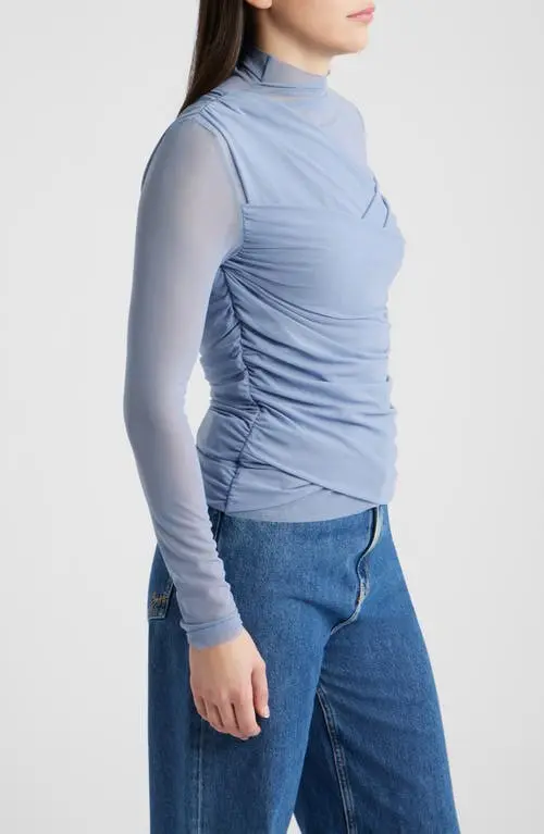 BOSS Ruched Mesh Turtleneck Top
