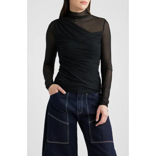 Hugo Boss Etulah Ruched Mesh Top - Black