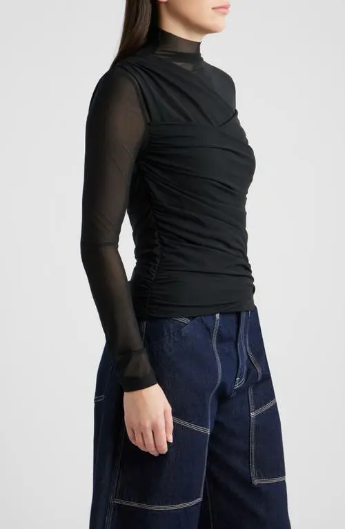 Hugo Boss Etulah Ruched Mesh Top - Black