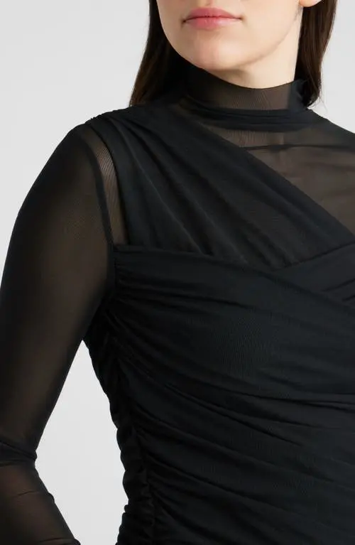 Hugo Boss Etulah Ruched Mesh Top - Black
