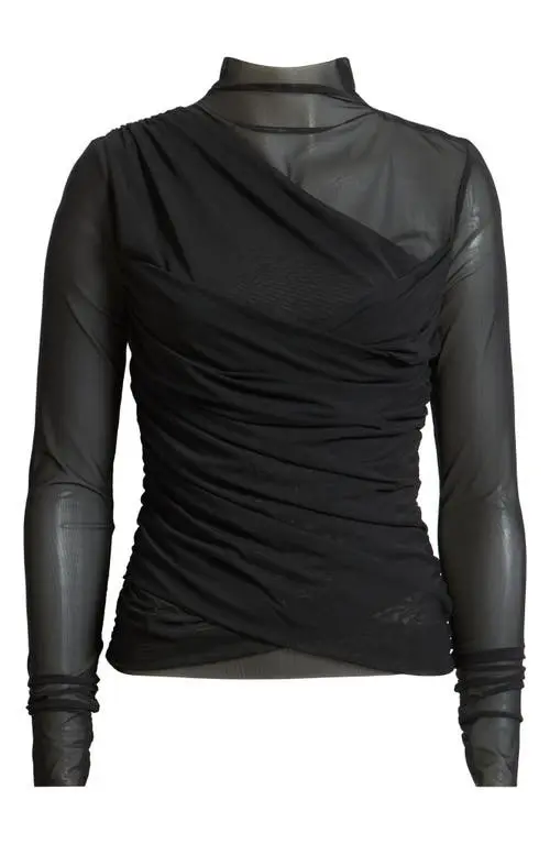 Hugo Boss Etulah Ruched Mesh Top - Black