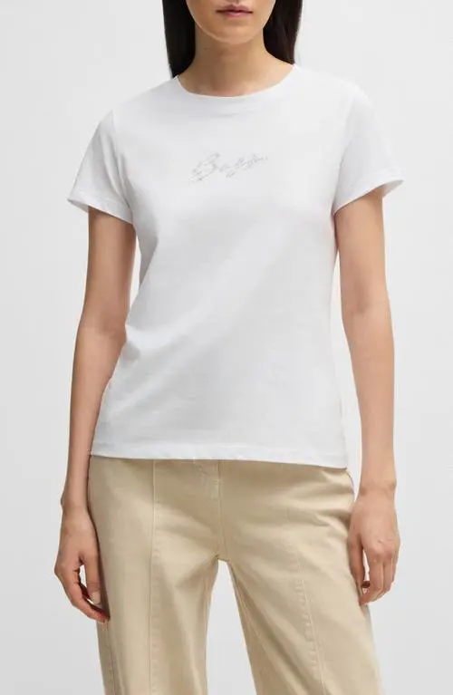 Hugo Boss Crystal Logo Cotton T-shirt - White