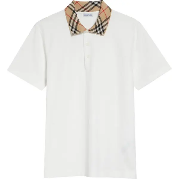 Burberry Evan Check Collar Cotton Piqué Polo - White
