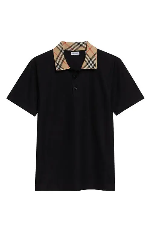 Burberry Evan Check Collar Cotton Piqué Polo - Black