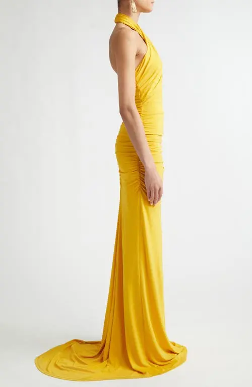 Carolina Herrera Crisscross Halter Gown - Saffron
