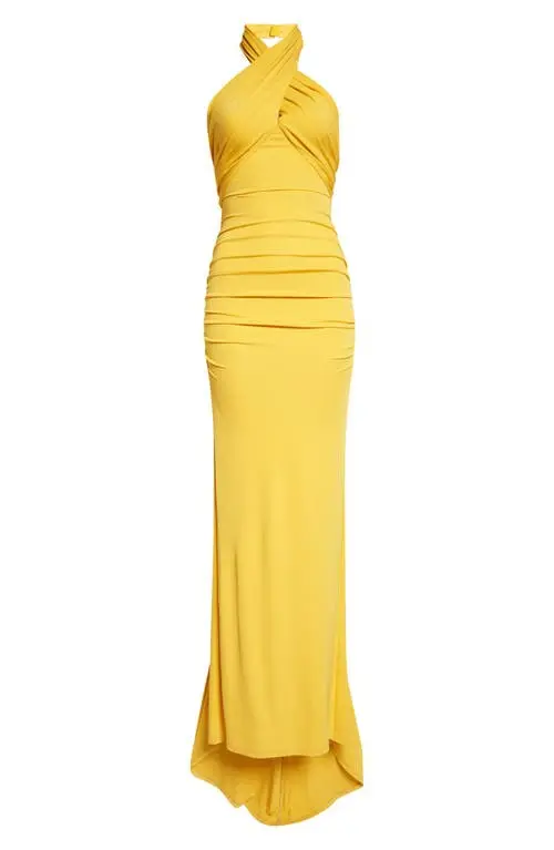 Carolina Herrera Crisscross Halter Gown - Saffron