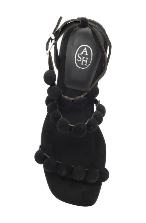 Ash Pompom Detail Sandal - Black
