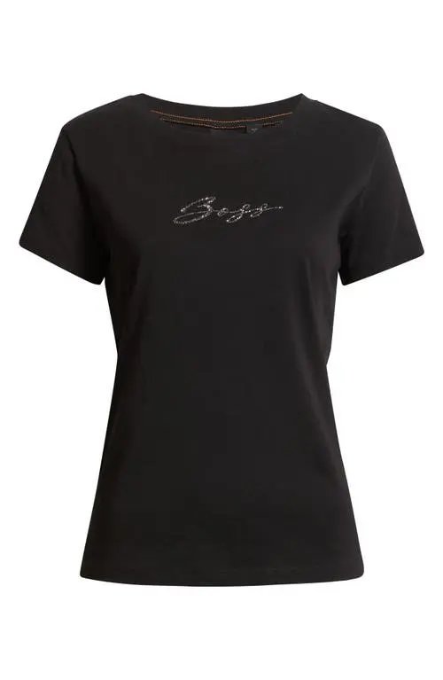 Hugo Boss Esogo Crystal Logo Cotton Top - Black