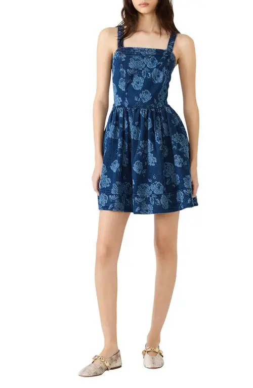 Steve Madden Kiona Floral Print Denim Minidress - Rose Frost