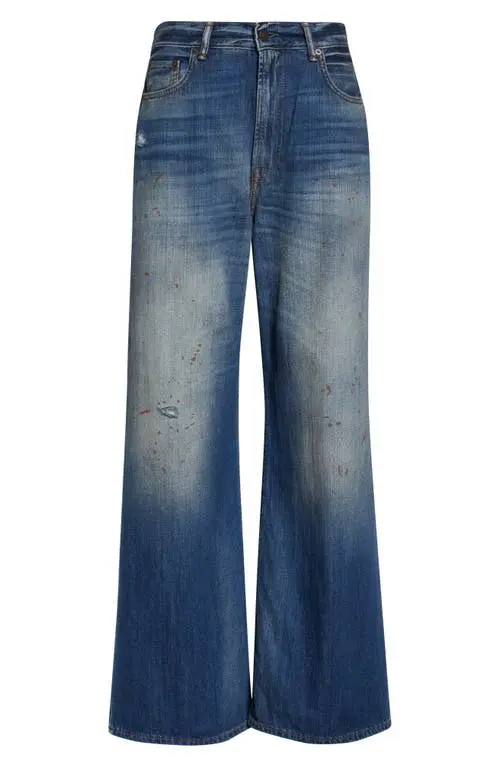 Acne Studios Distressed And Dirtied Regular Fit Wide Leg Jeans - Mid Blue