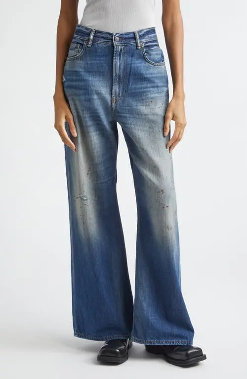 Acne Studios Distressed Wide Leg Jeans - Mid Blue
