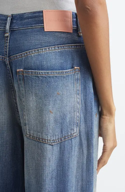 Acne Studios Distressed Wide Leg Jeans - Mid Blue