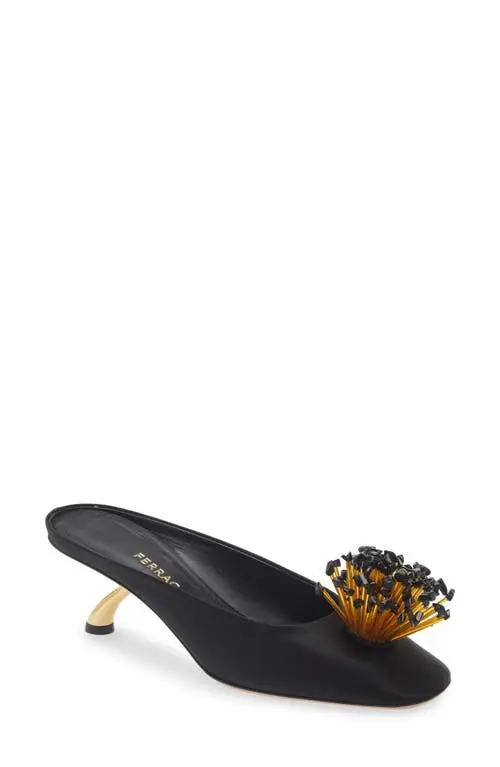 FERRAGAMO Safi Beaded Kitten Heel Mule - Black