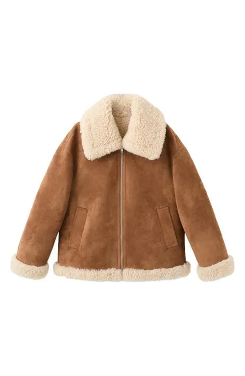 Mango Faux Suede & Shearling Trim Jacket