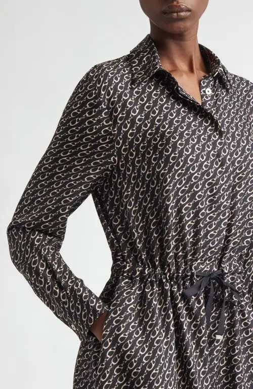 Herno Logo Print Silk Shirtdress - Black