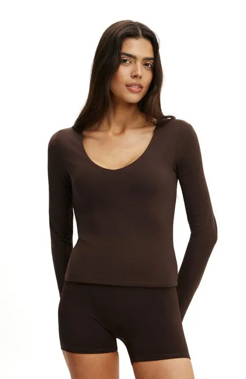 Cotton:on Active Ultra Soft Scoop Neck Long Sleeve - French Roast