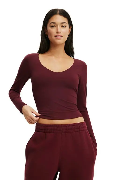 Cotton:on Active Ultra Soft Scoop Neck Long Sleeve - Gingerberry
