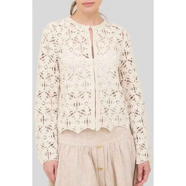 ZOE AND CLAIRE Cotton Crochet Cardigan - Cream
