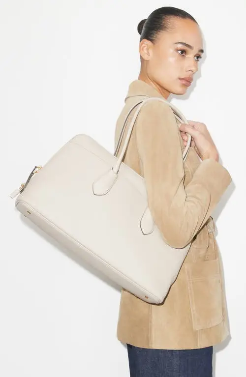 Tory Burch Lock Leather Satchel - Light Stone