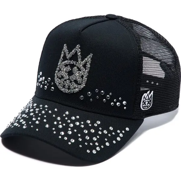 CULT OF INDIVIDUALITY Shimuchan Logo Crystal Embellished Trucker Hat - Black