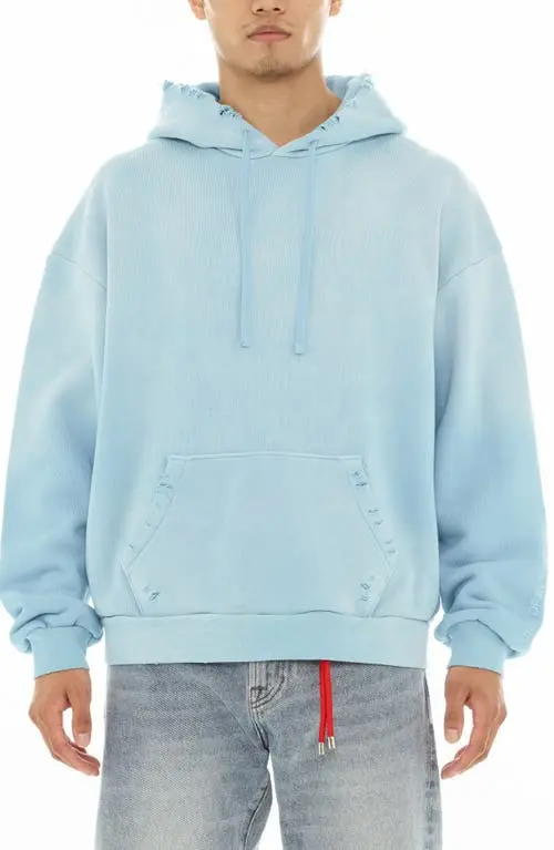 CULT OF INDIVIDUALITY Core Distressed French Terry Pullover Hoodie - Blue Glow