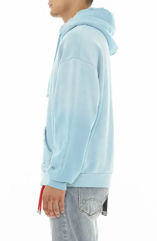 CULT OF INDIVIDUALITY Core Distressed French Terry Pullover Hoodie - Blue Glow