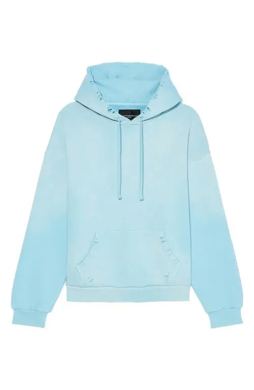 CULT OF INDIVIDUALITY Core Distressed French Terry Pullover Hoodie - Blue Glow
