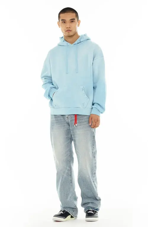 CULT OF INDIVIDUALITY Core Distressed French Terry Pullover Hoodie - Blue Glow