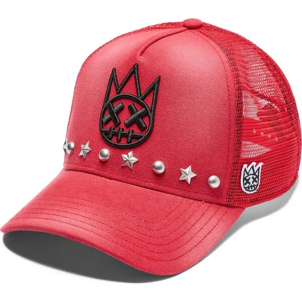 CULT OF INDIVIDUALITY Shimuchan Logo Studded Trucker Hat - Rococco Red