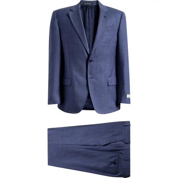 Emporio Armani Shadow Plaid Virgin Wool Suit - Blue