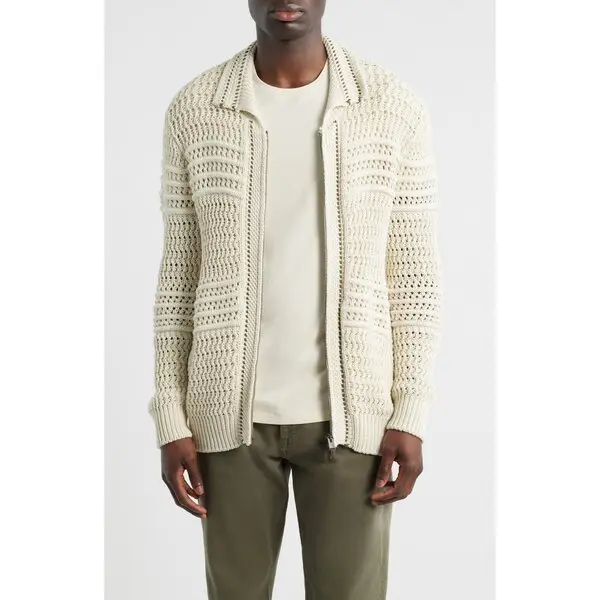 Canali Zip-front Crochet Knit Sweater