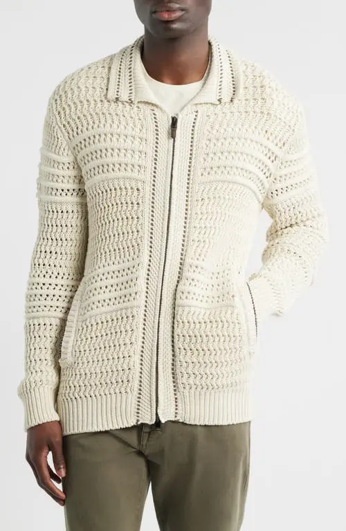 Canali Zip-front Crochet Knit Sweater