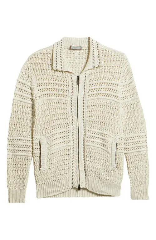 Canali Zip-front Crochet Knit Sweater