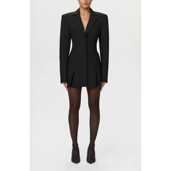 Naked Wardrobe Pleated Long Sleeve Suiting Blazer Minidress - Black