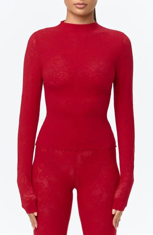 Naked Wardrobe Scalloped Hem Stretch Lace Top