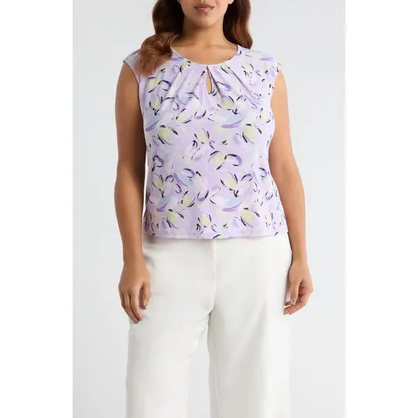 KASPER Printed Cap-sleeve Top